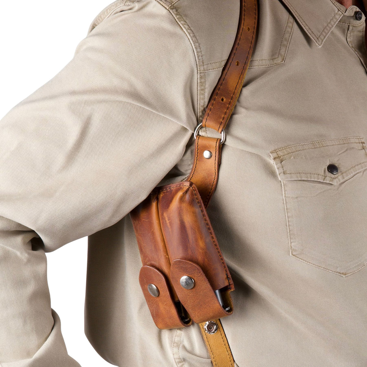 Adjustable Leather Shoulder Holster - Ambidextrous | Dual Mag Pouches